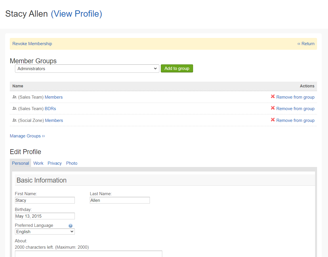 Editing a user's profile - Customer Care